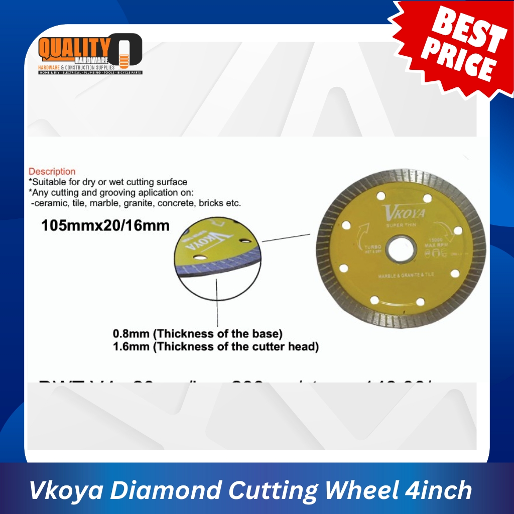 VKOYA DIAMOND CUTTING WHEEL 4" [with minimum order 20pieces per box or ...